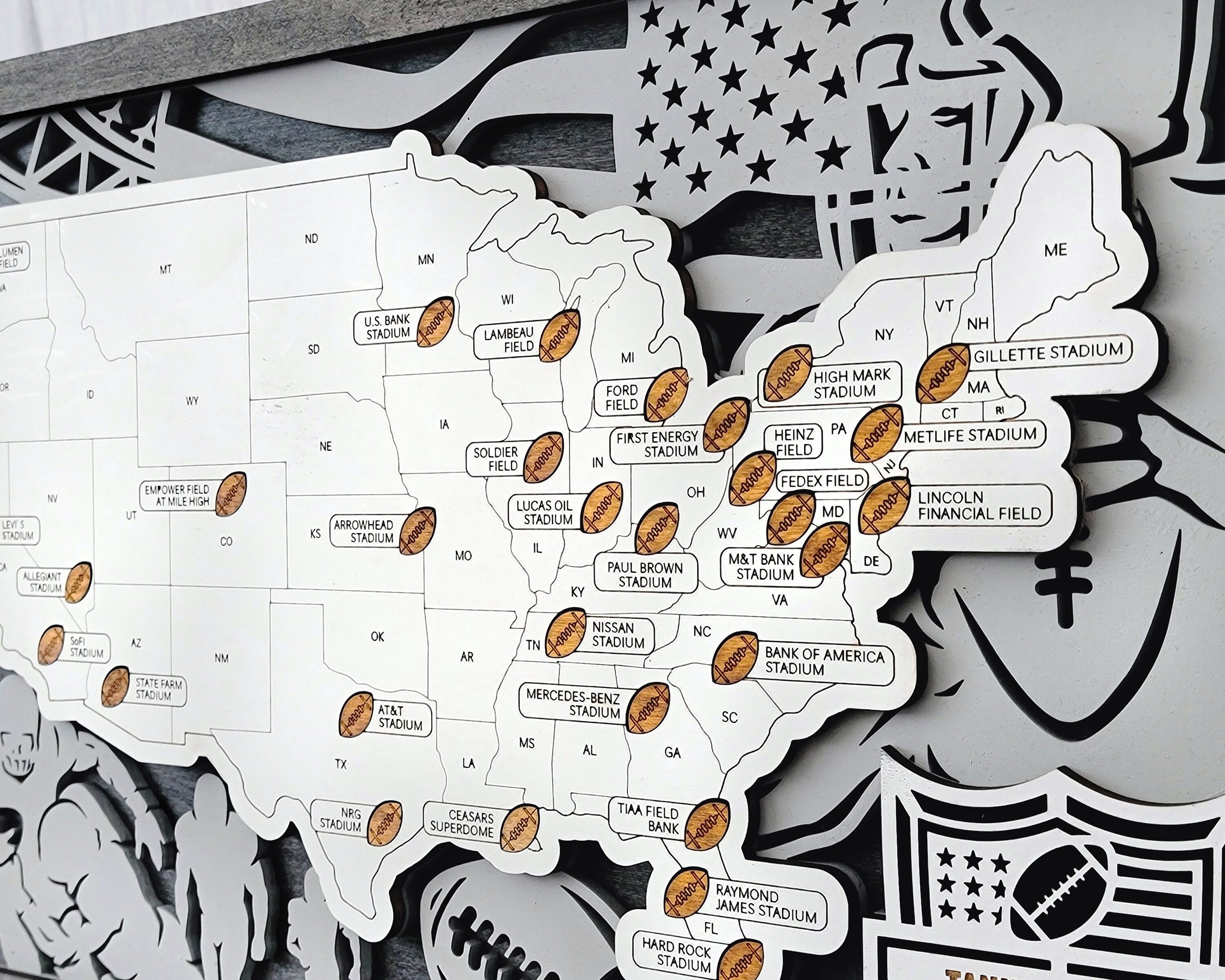 Framed NFL Football Stadium Map Family Memories Stadium Tracker NFL ...