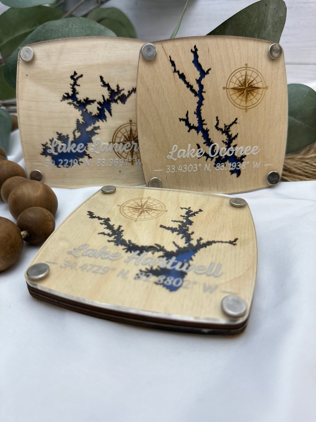 Alabama Lake Map Coasters - 3D Topographic Wood Design, Drink Coasters ...