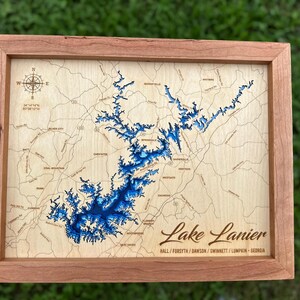 Lake Lanier 3D Framed Picture Map, Lake Sidney Lanier, Wooden Engraved ...