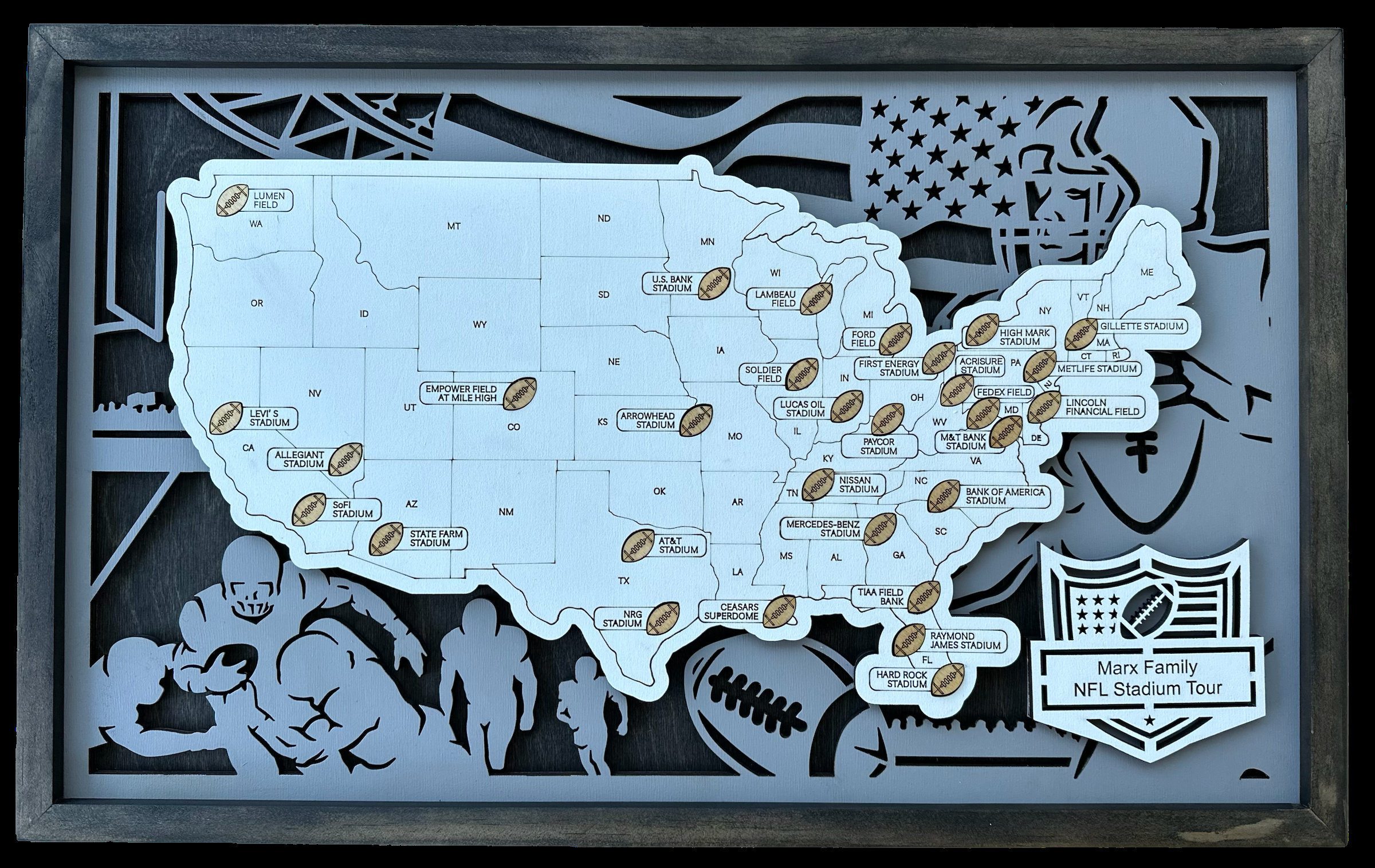 Framed NFL Football Stadium Map Family Memories Stadium Tracker NFL ...