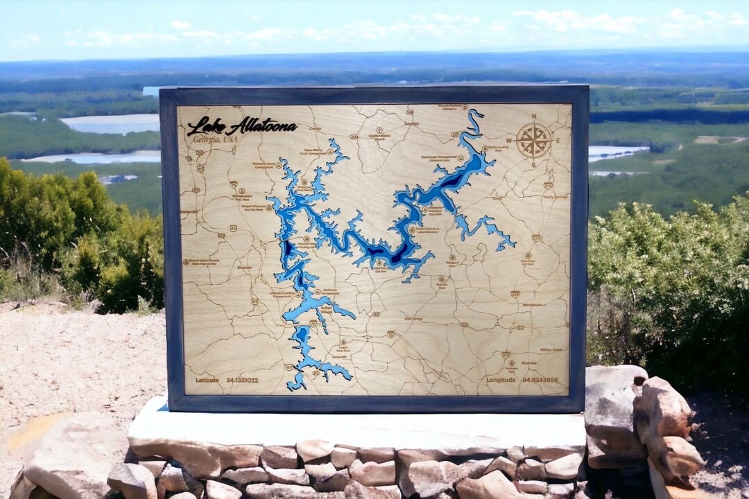 Lake Allatoona 3D Framed Picture Map, Wooden Engraved Map, - Etsy