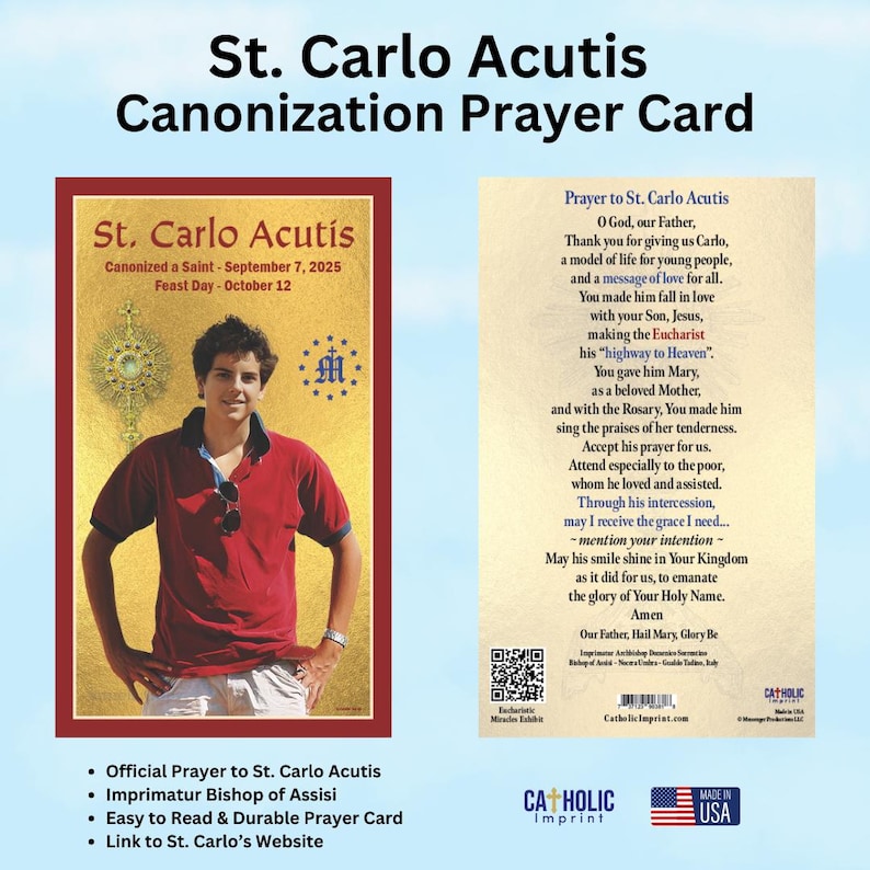 St. Carlo Acutis Prayer Cards: Canonization Keepsake (25 Card Set) - Etsy