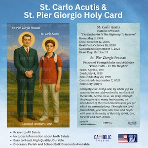 St. Carlo Acutis & Pier Giorgio Frassati Prayer Cards - Canonization ...