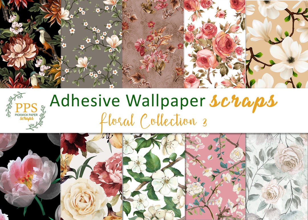 Floral Wallpaper Scraps, Moody Wallpaper Scraps, Flower Wallpaper ...