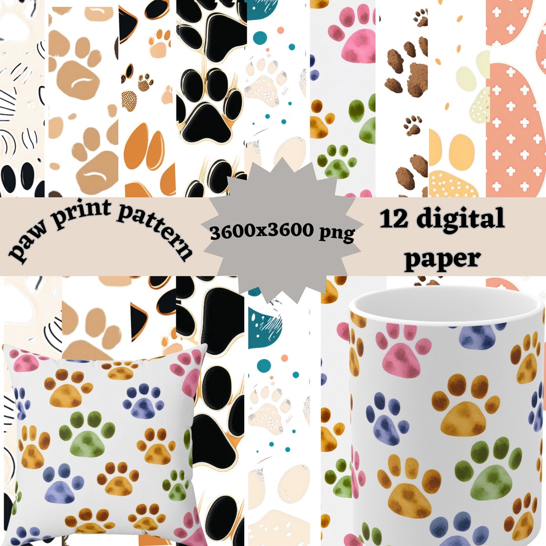 Seamless Paw Print Digital Paper Rainbow Digital Paper Paw Pattern ...