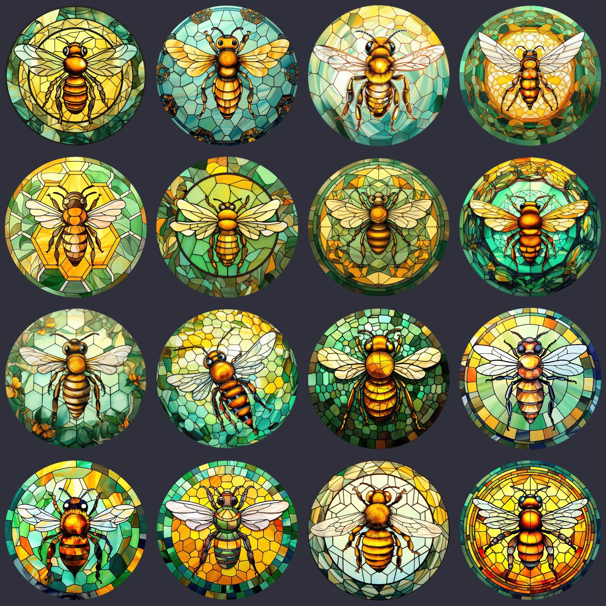 Stained Glass Honey Bee Clipart 16 PNG Images Digital - Etsy