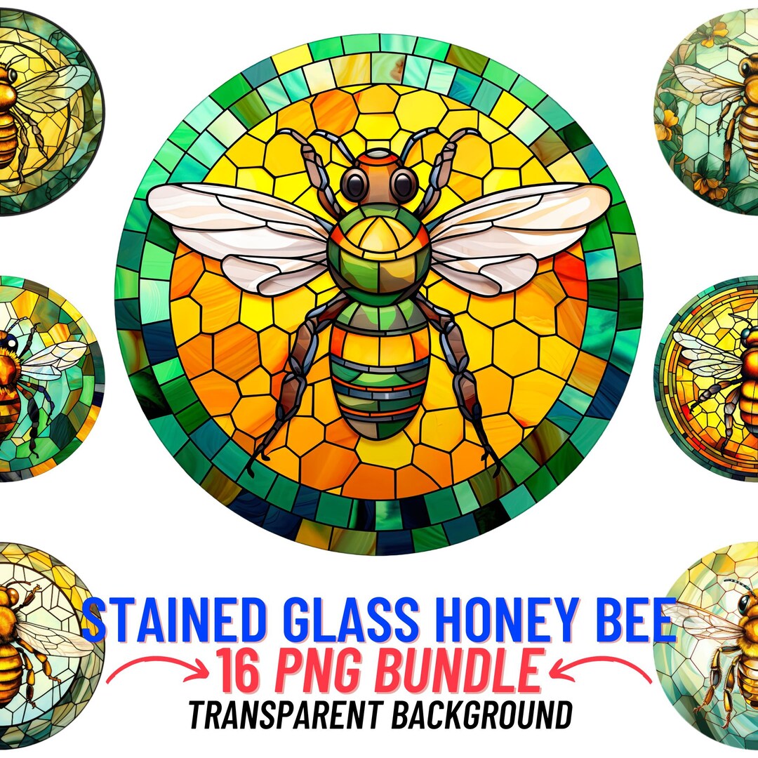 Stained Glass Honey Bee Clipart 16 PNG Images Digital - Etsy