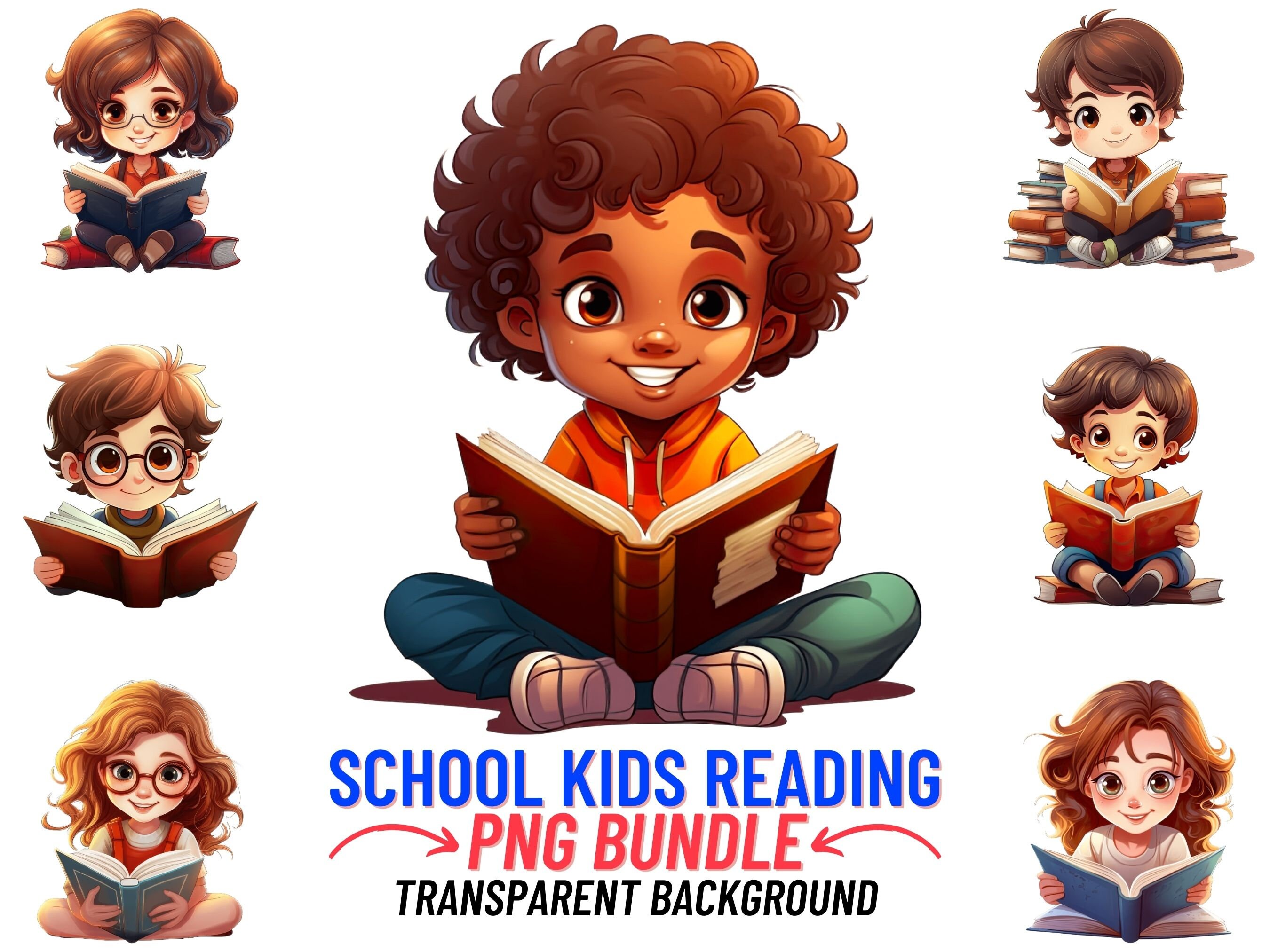 School Kids Reading Clip Art