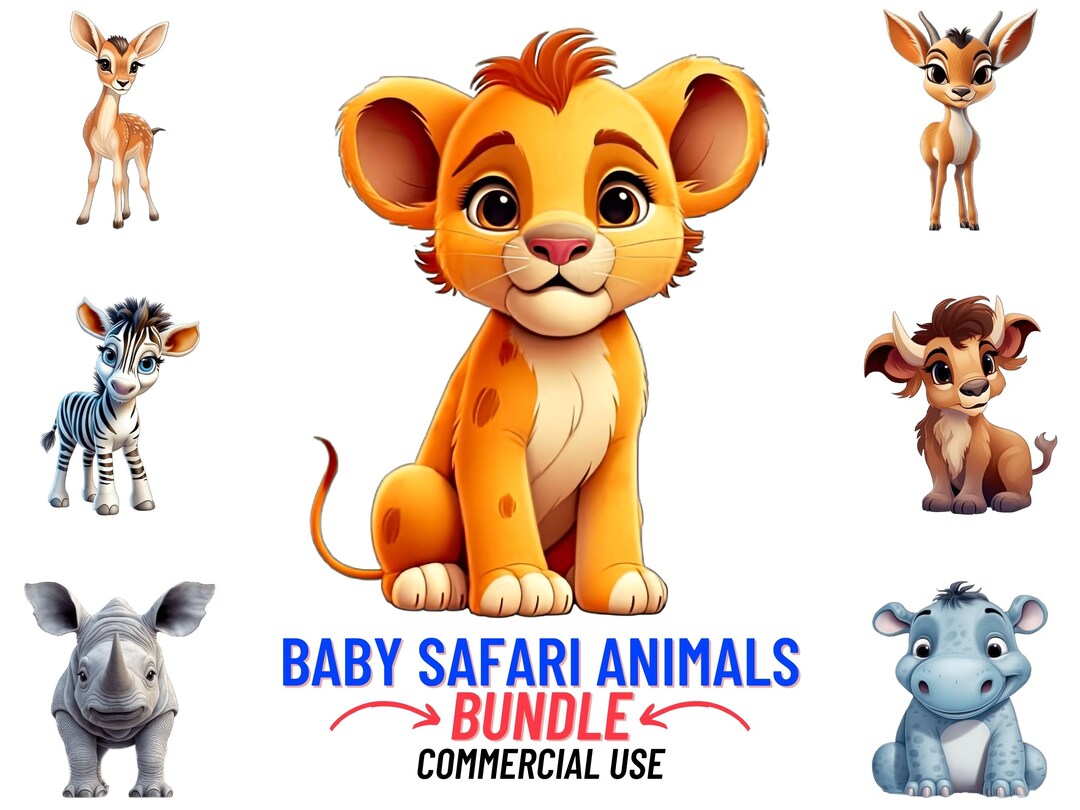 Baby Safari Animals Clipart 12 PNG Bundle Nursery Decor - Etsy