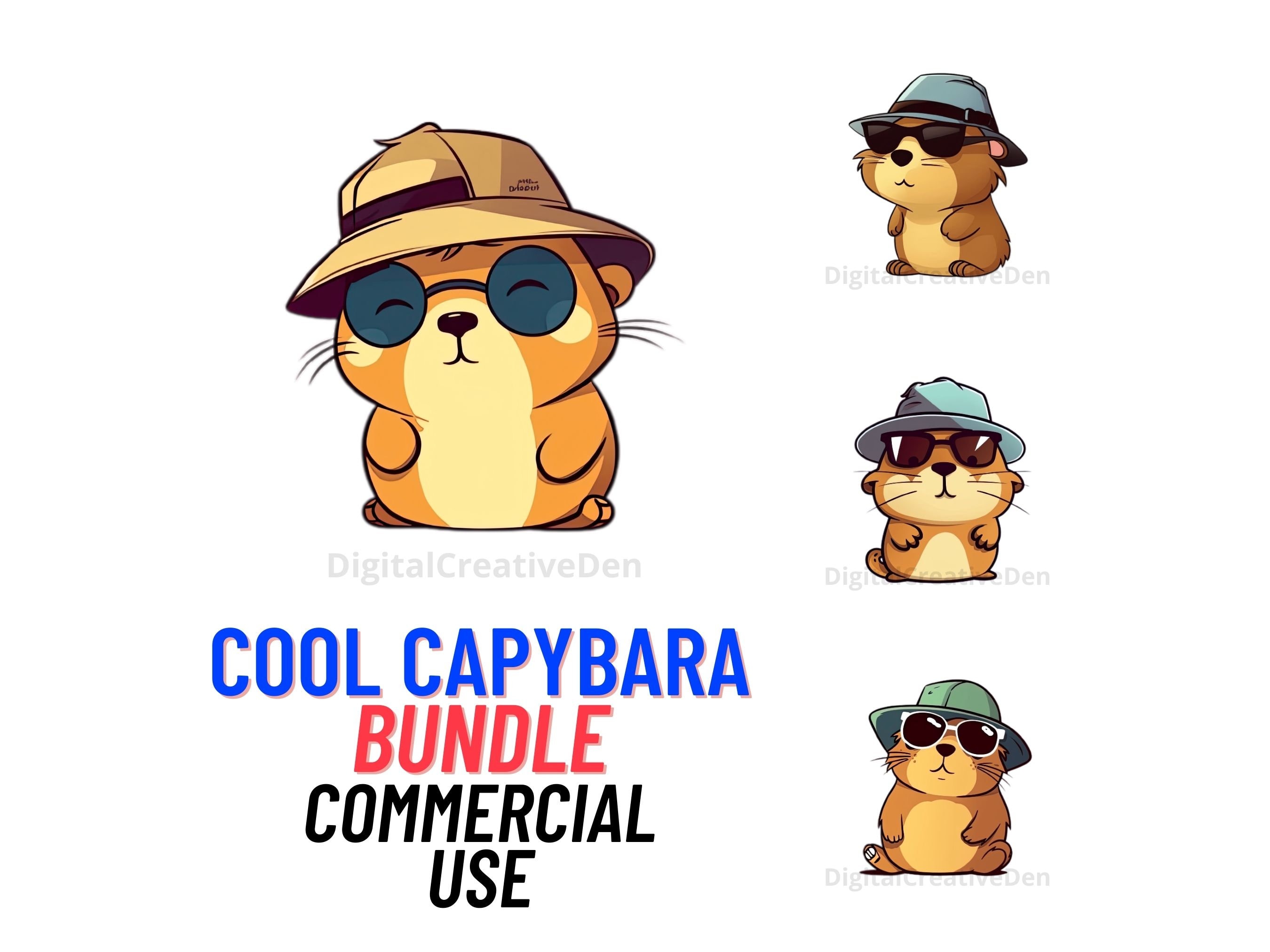 Cool Chibi Capybara Png Set of 12 Clipart Commercial Use - Etsy
