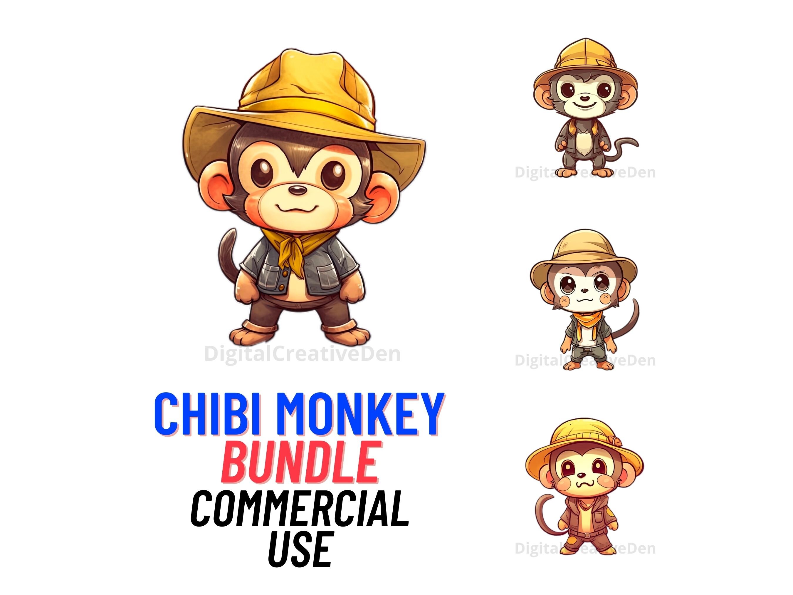 Cute Chibi Monkey Clipart 12 PNG Watercolor Files for - Etsy UK