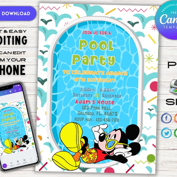 Minnie Mouse Pool Party Invitation, - Etsy