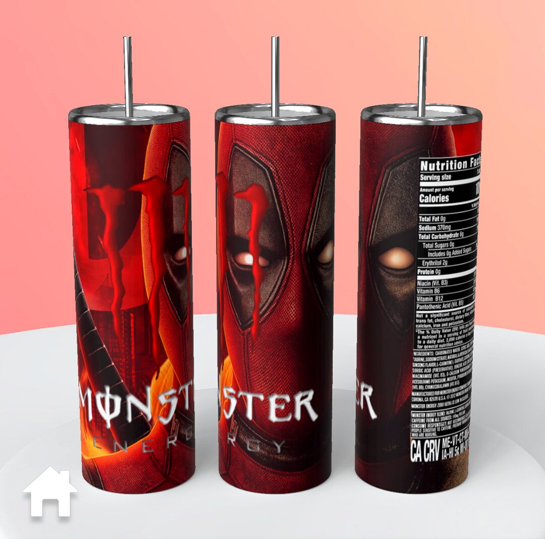 Deadpool Monster Energy Themed Stainless Steel 20 Oz Tumbler With Clear ...