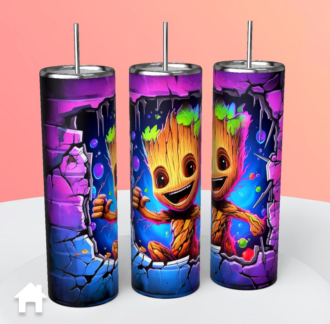 Groot Busting Thru Wall Themed Stainless Steel 20 Oz Tumbler With Clear ...