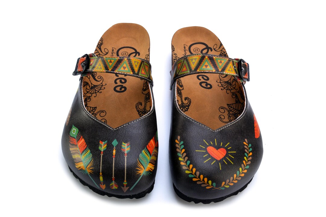 Handmade Women's Clogs With Boho Heart & Arrow Design, Ethnic Vegan ...