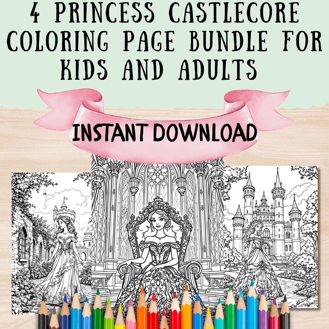 Princess Castlecore Coloring Page Bundle, Princess Coloring Pages ...