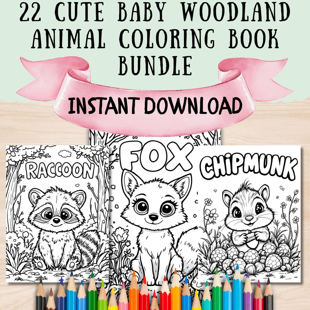 Woodland Animal Coloring Pages, Cute Baby Animal Coloring Book ...