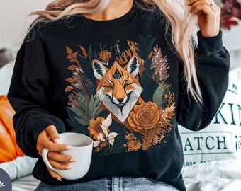 Cozy Cute Fox Cottagecore Sweatshirt, Vintage Forest Witch Aesthetic ...