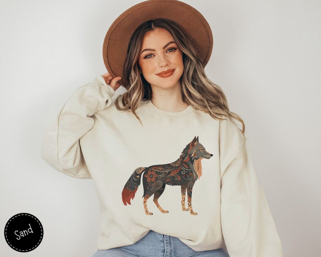 Folklore Wolf Sweater Goblincore Clothes Mystic Folk Art Sweatshirt ...