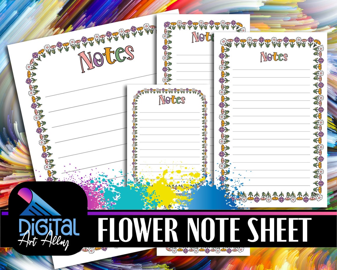 Floral Notes Sheets 5 Sizes, Letter and Half Letter, 4-1/4 X 11 and ...