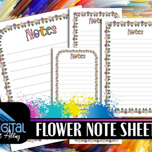 Floral Notes Sheets 5 Sizes, Letter and Half Letter, 4-1/4 X 11 and ...