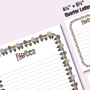 Floral Notes Sheets 5 Sizes, Letter and Half Letter, 4-1/4 X 11 and ...