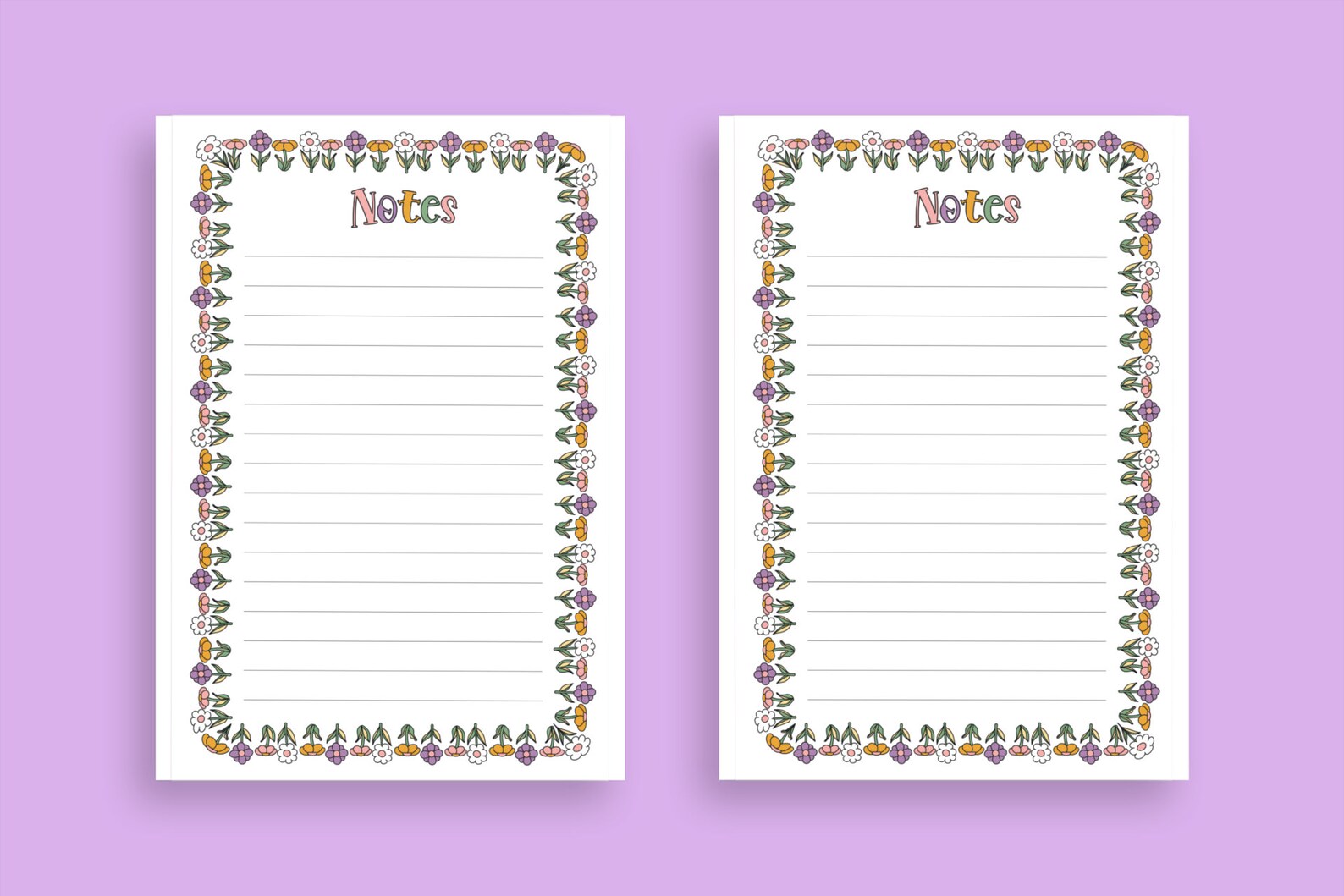 Floral Notes Sheets 5 Sizes, Letter and Half Letter, 4-1/4 X 11 and ...