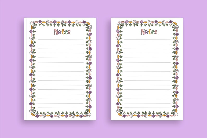 Floral Notes Sheets 5 Sizes, Letter and Half Letter, 4-1/4 X 11 and ...
