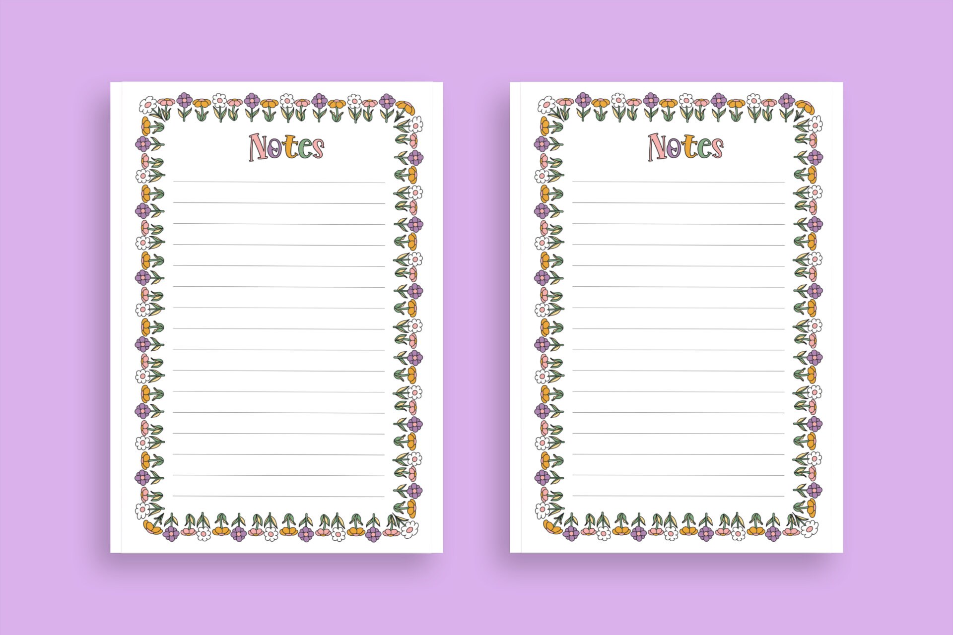 Floral Notes Sheets 5 Sizes, Letter and Half Letter, 4-1/4 X 11 and ...