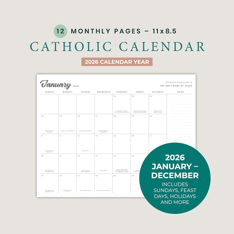 2026 Catholic Liturgical Calendar: Sundays, Saints Feast Days ...