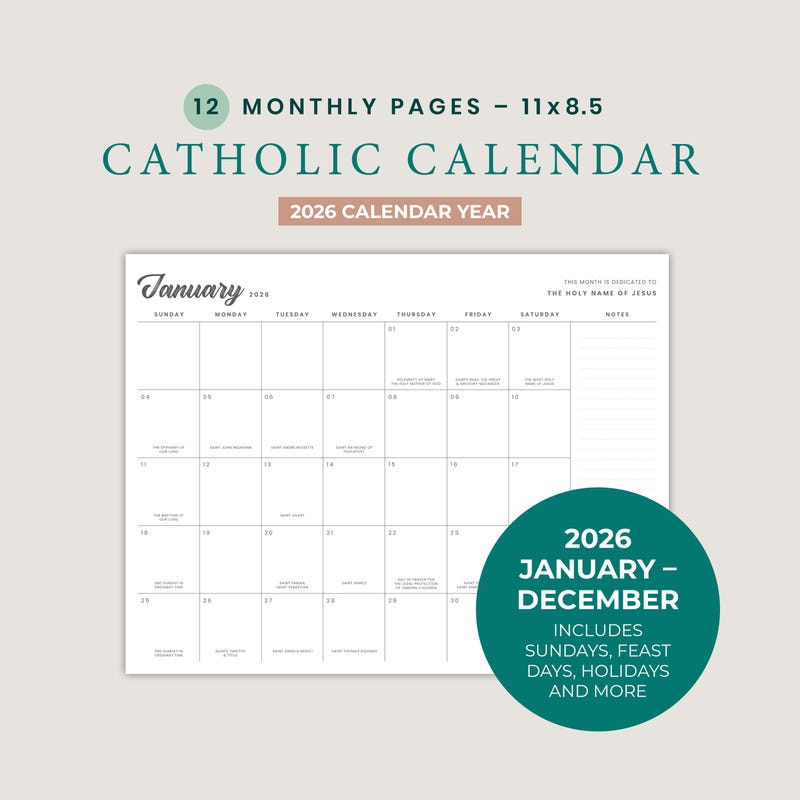 Printable Liturgical Calendar Catholic 2026 - Etsy