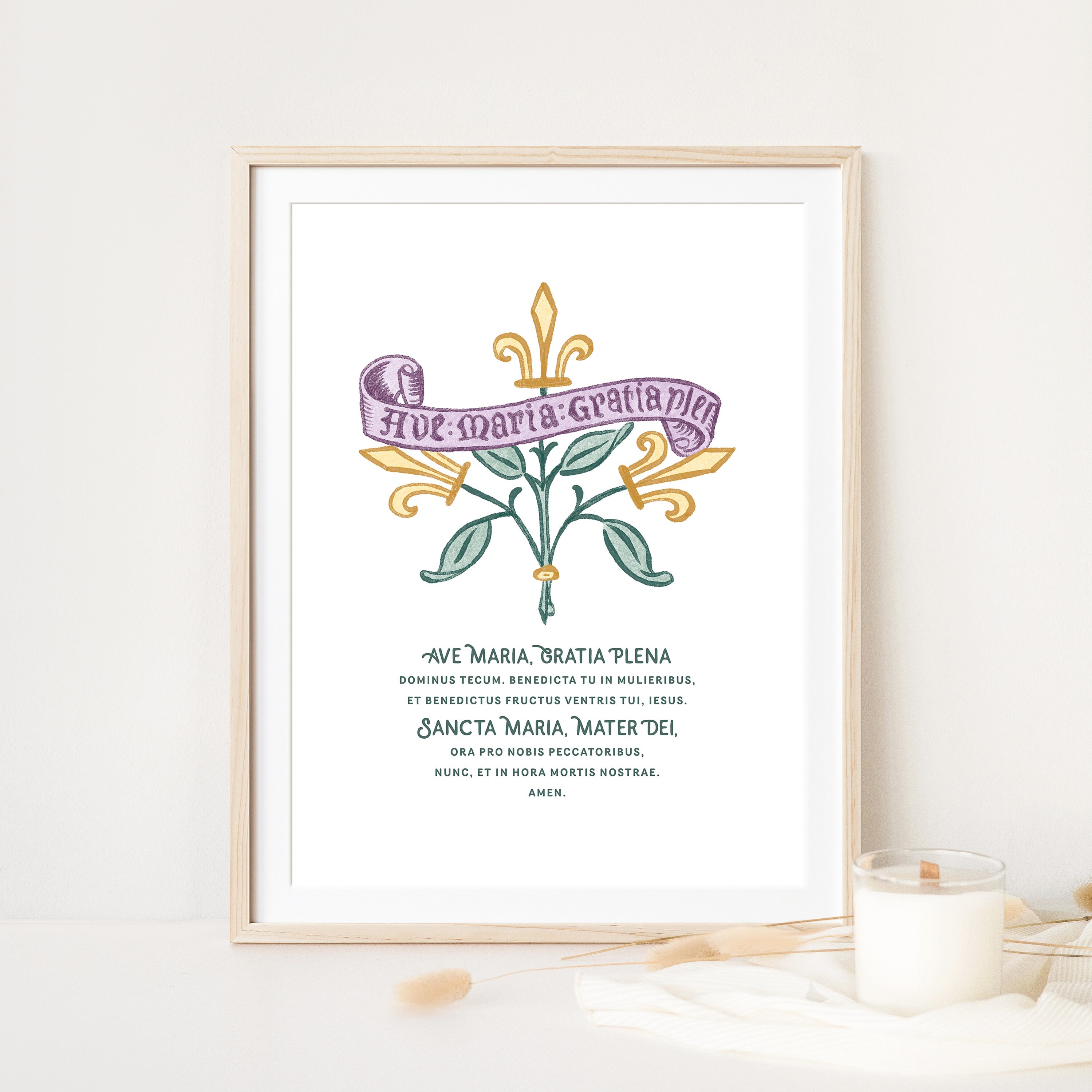 Ave Maria Latin Prayer Wall Art Hail Mary Catholic Colorful Vintage ...