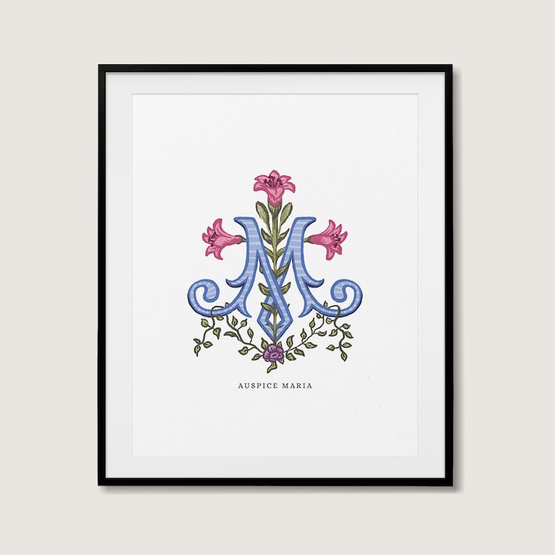 Colorful Auspice Maria Art Under the Protection of Mary Latin Monogram ...