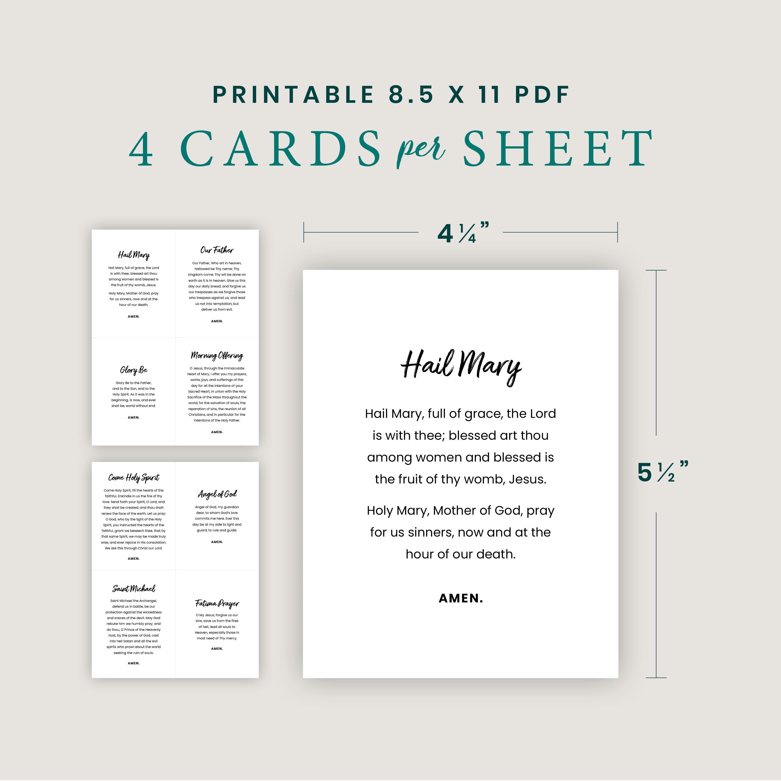 Printable Catholic Prayer Cards of 8 Catholic Prayers Bundle Hail Mary ...