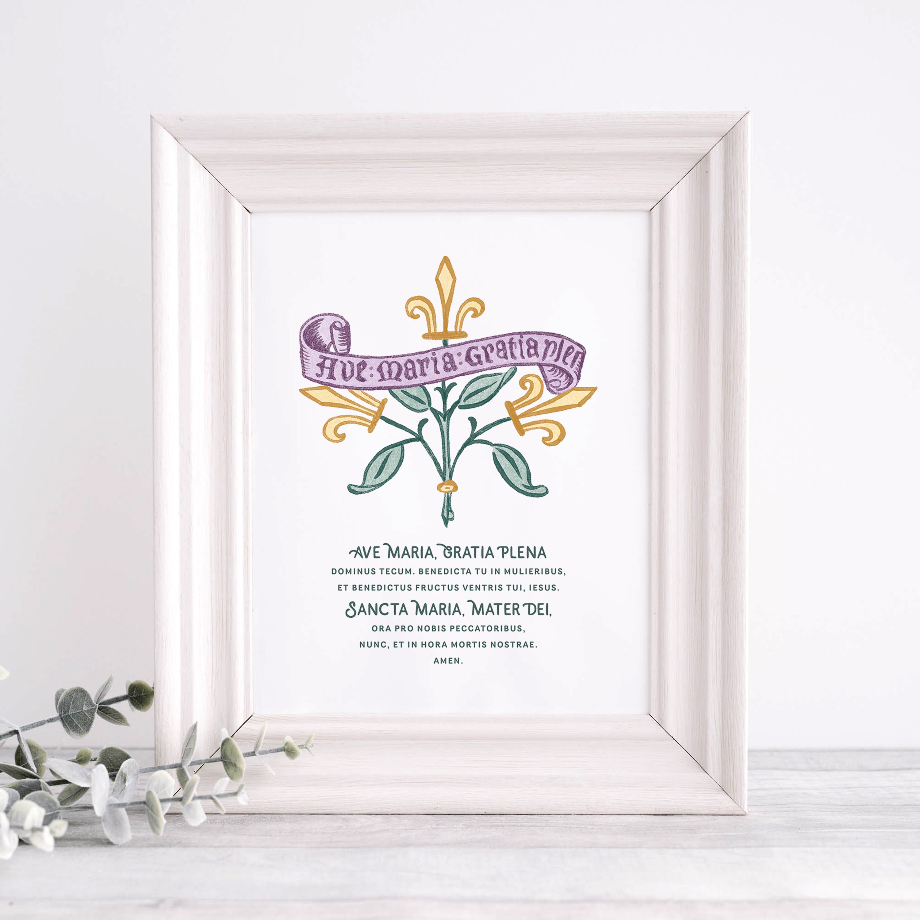 Ave Maria Latin Prayer Wall Art Hail Mary Catholic Colorful Vintage ...