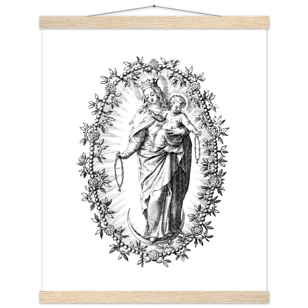 PRINT Our Lady of the Rosary Poster on Wooden Hanger Catholic - Etsy