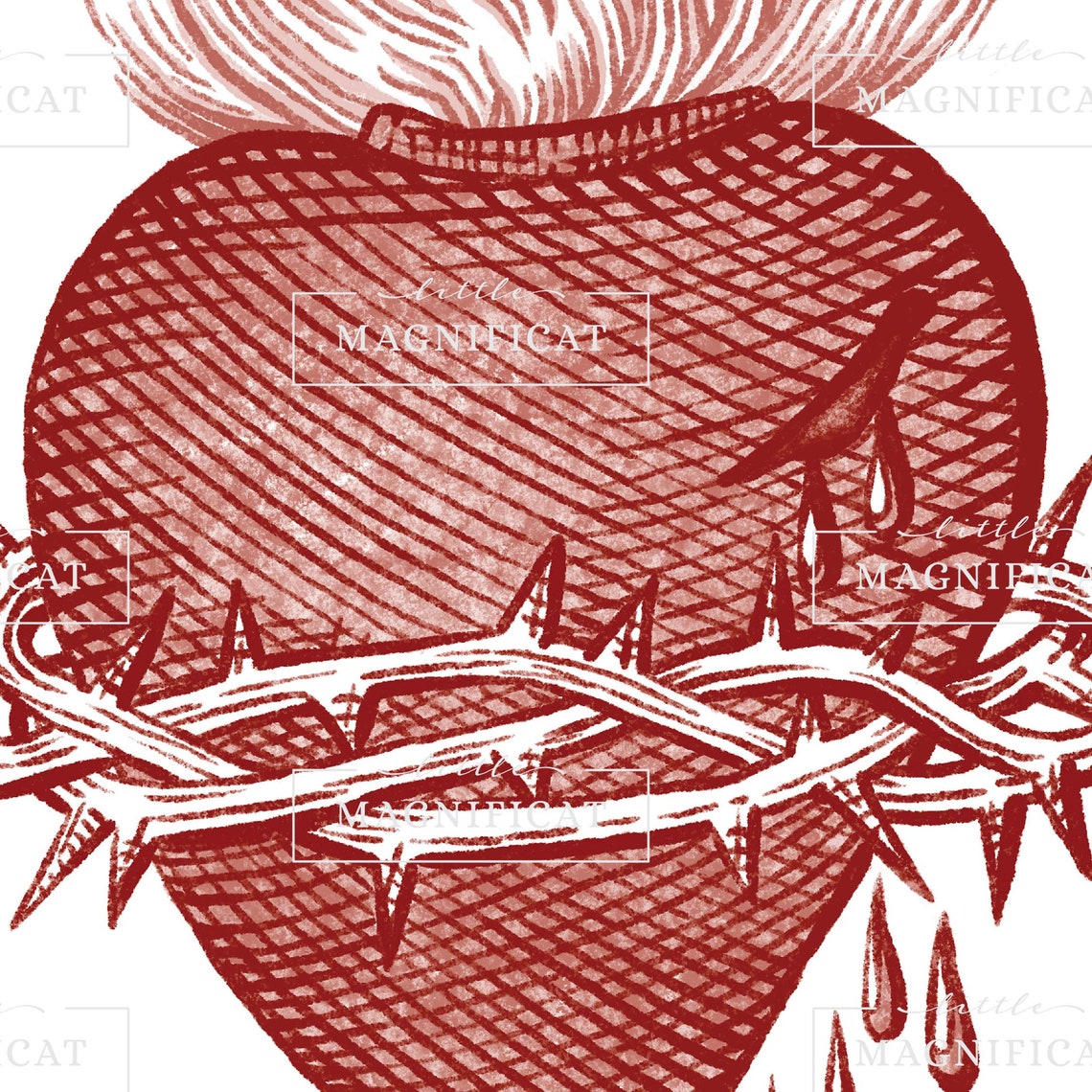 Sacred Heart of Jesus Catholic Vintage Wall Art Hand Drawn Sacred Heart ...