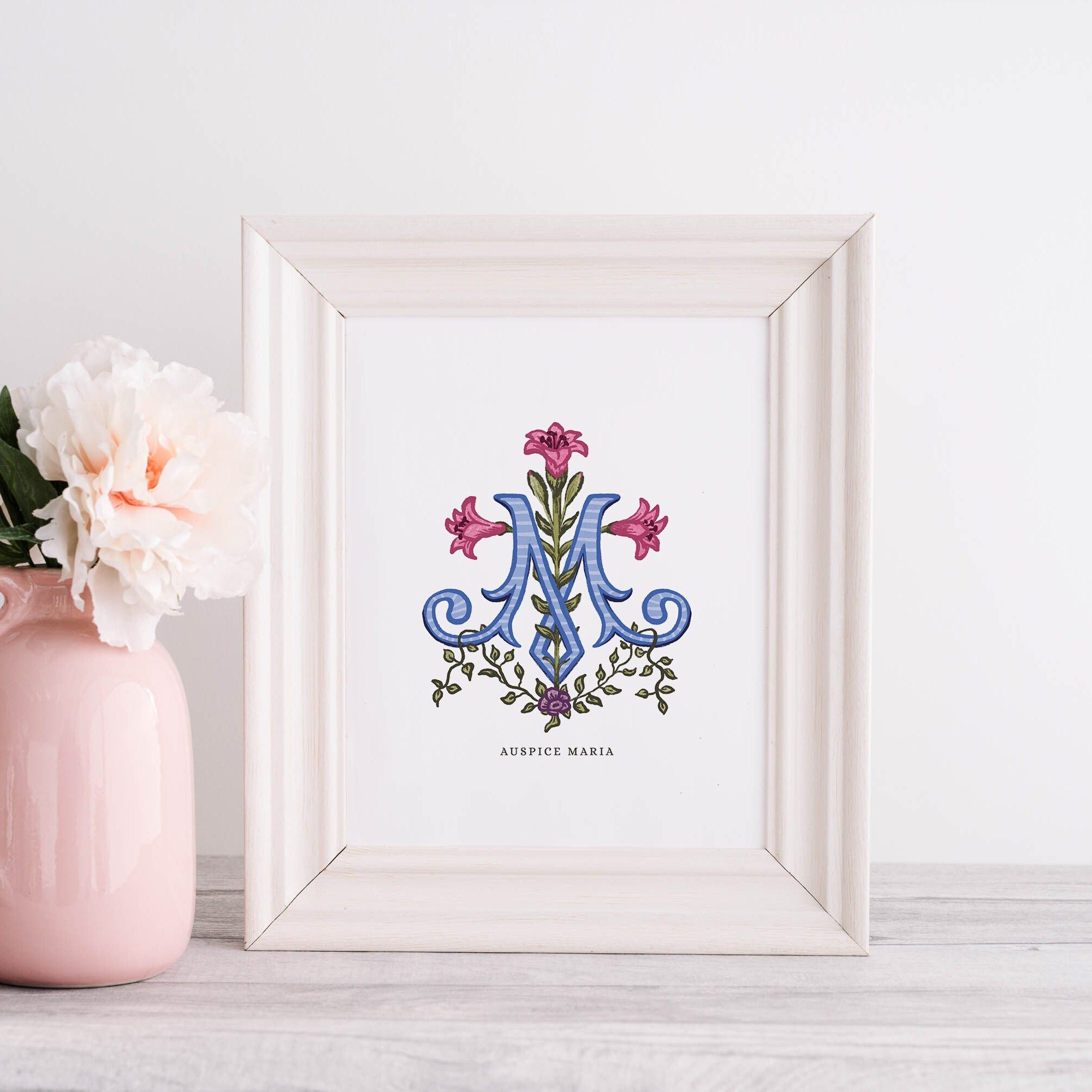 Colorful Auspice Maria Art Under the Protection of Mary Latin Monogram ...