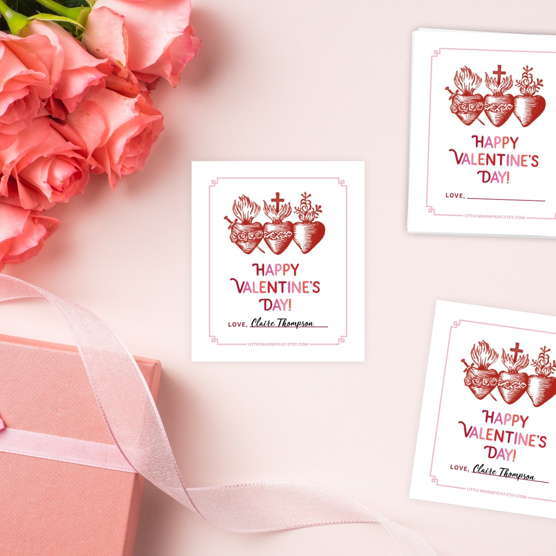 Catholic Valentines Day Printable Cards With Holy Family Sacred Hearts ...