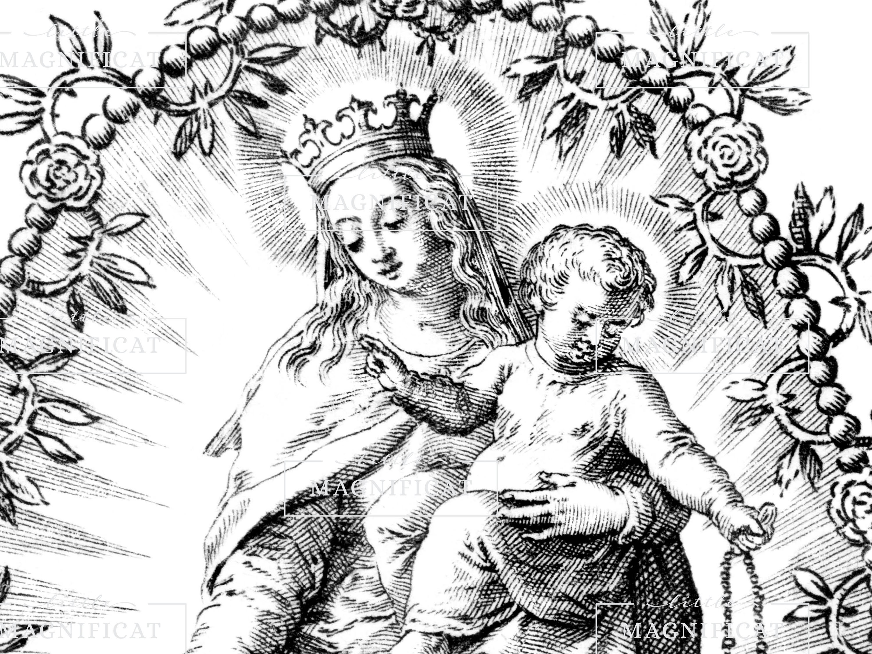 PRINT Our Lady of the Rosary Poster on Wooden Hanger Catholic - Etsy