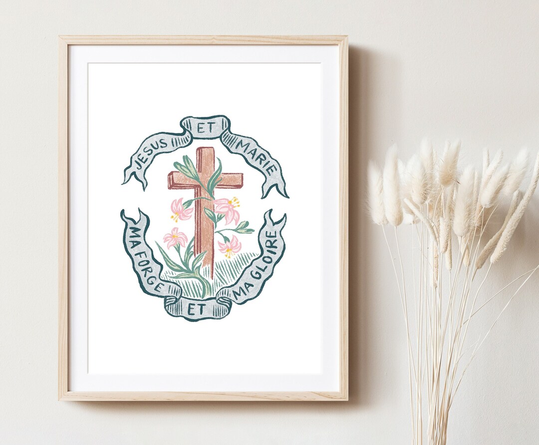 Jesus Marie French Catholic Art Jesus Mary Vintage Strength Glory ...