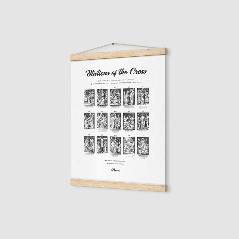 Stations of the Cross Poster for Lent on Wooden Frame Hanger Lent Wall ...