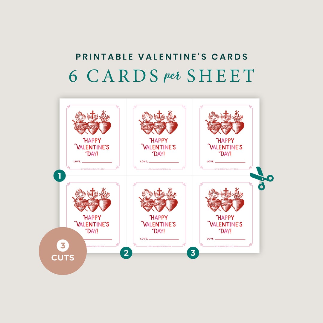 Catholic Valentines Day Printable Cards With Holy Family Sacred Hearts ...