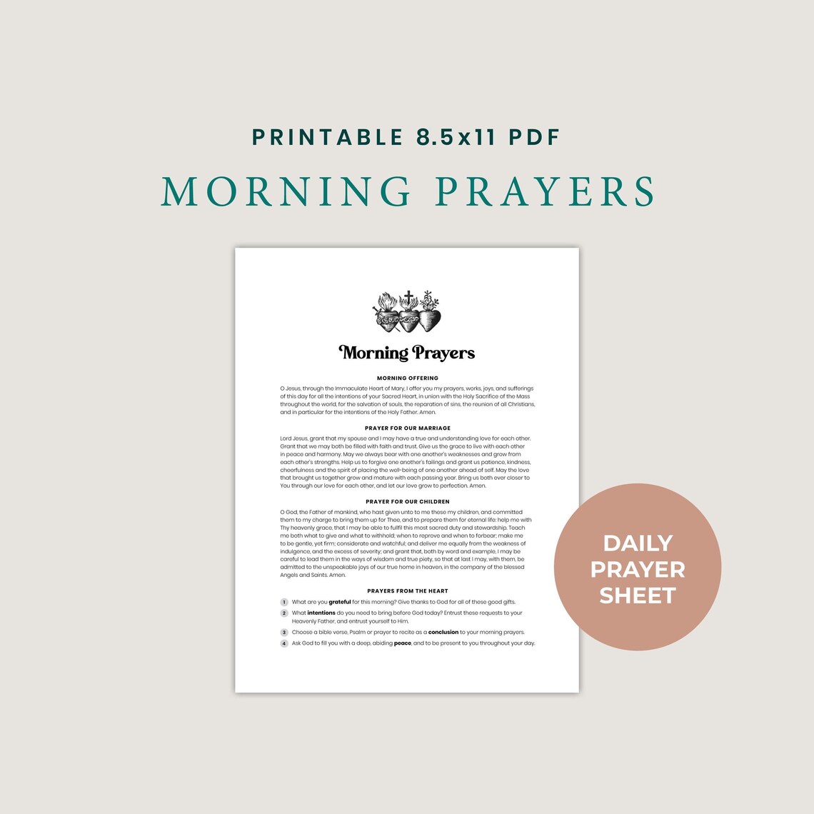 Printable Morning Prayers Catholic 8.5x11 Printable Prayer Sheet for ...
