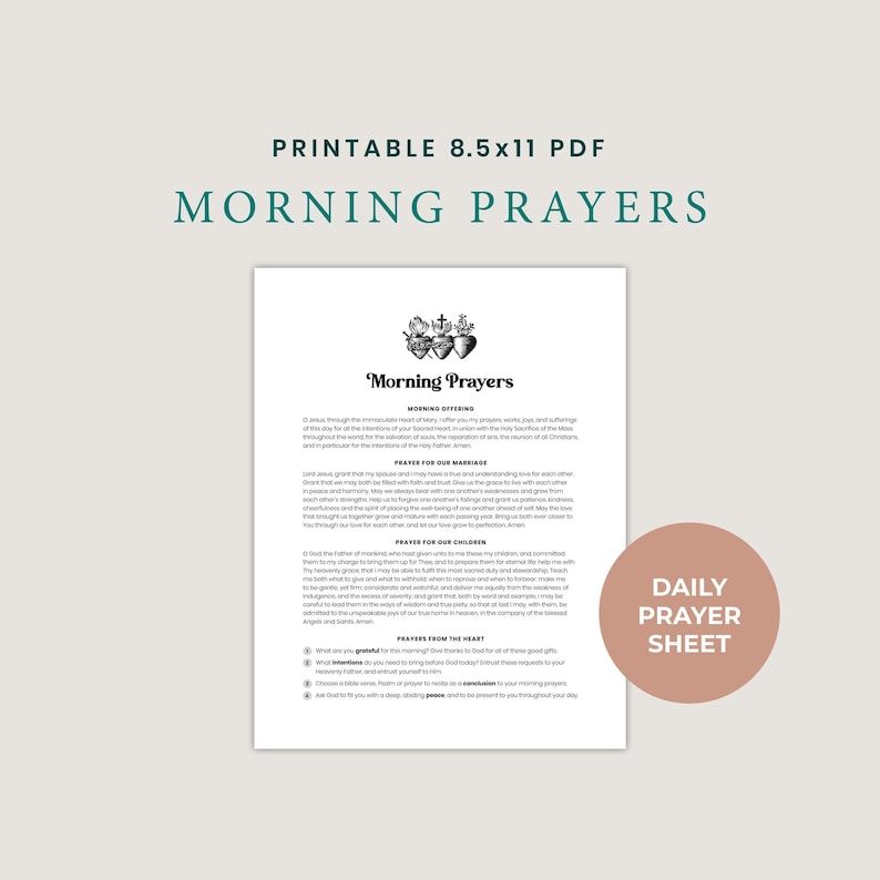 Catholic Morning Prayers Printable: Daily Prayer Sheet (PDF Download 8 ...