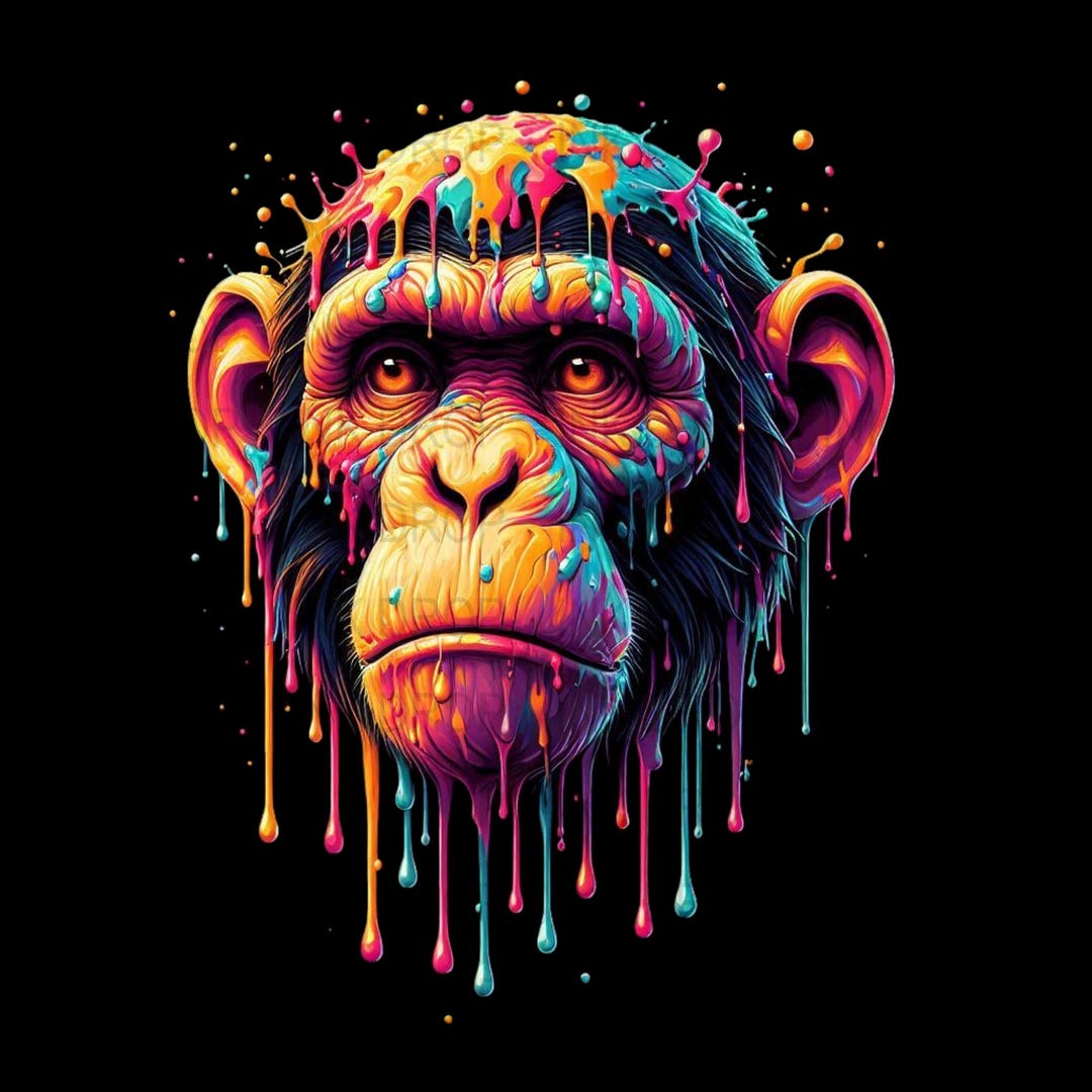 Colorful Dripping Chimpanzee Art PNG, Vibrant Monkey Digital Download ...