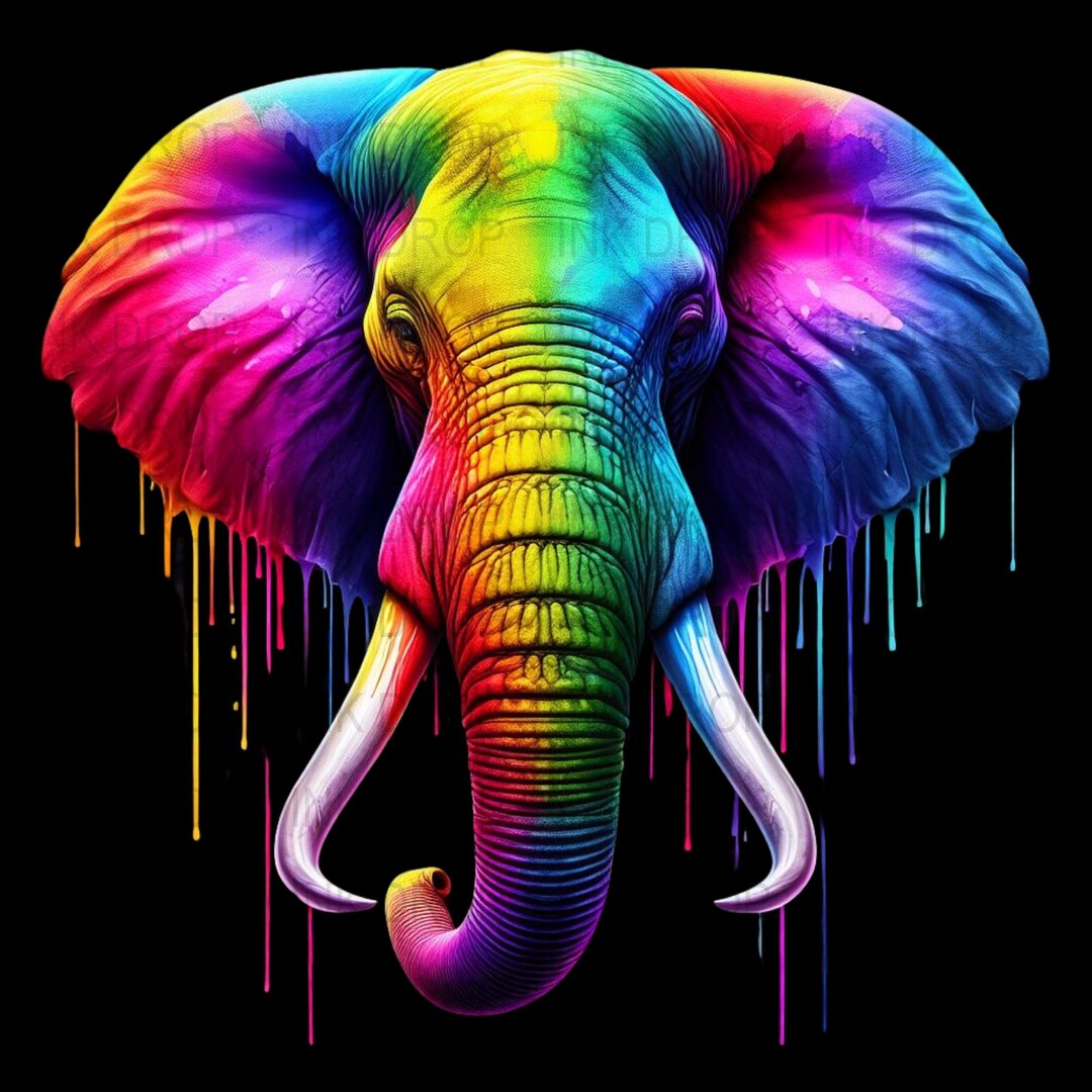 Colorful Elephant PNG, Rainbow Elephant Clipart, Dripping Paint ...
