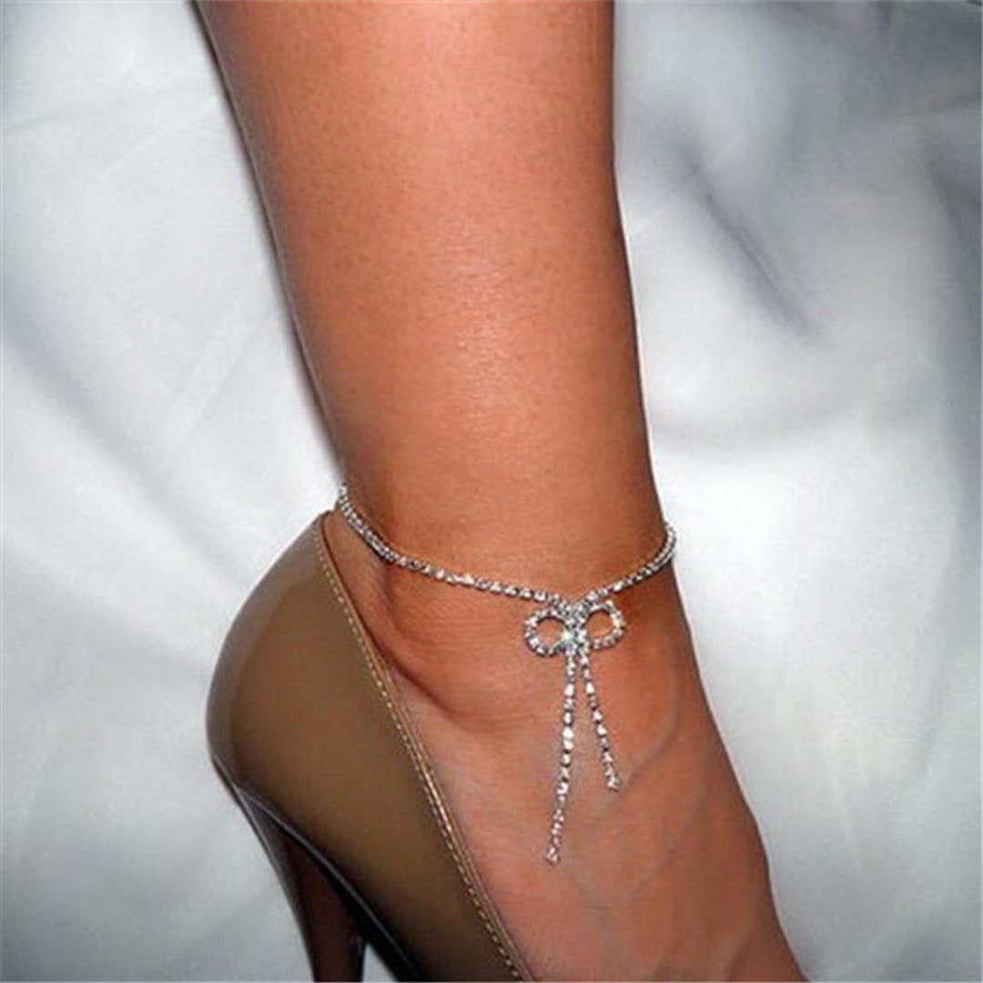 Rhinestone Bow Ankle Bracelet Sparkling Rhinestone Anklet Unique Bow ...