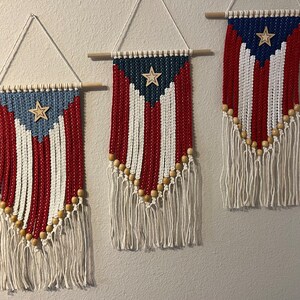 PR Flag Handmade Macrame Vintage Blue - Etsy