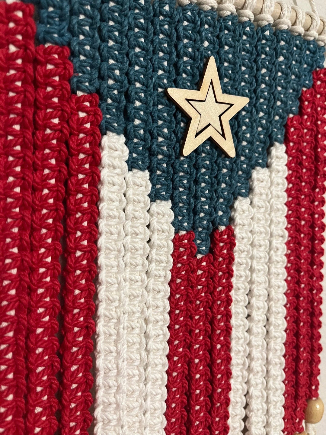 PR Flag Handmade Macrame Vintage Blue - Etsy